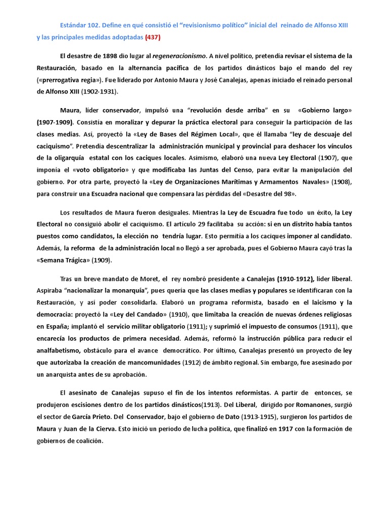 Historia de España Estándares 102, 109, 110, 115, 117, 122, 124, 127 Bloques 9 y 10 | PDF ...