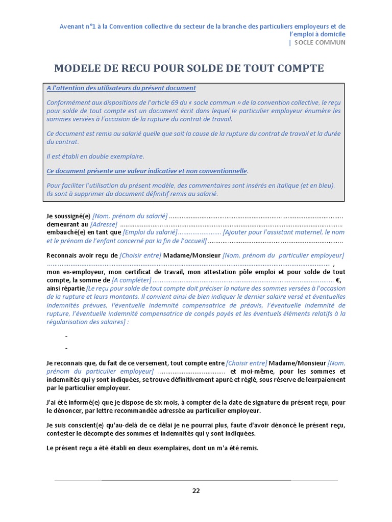 Modèle de reçu pour solde de tout compte | PDF | Salaires | Relations ...