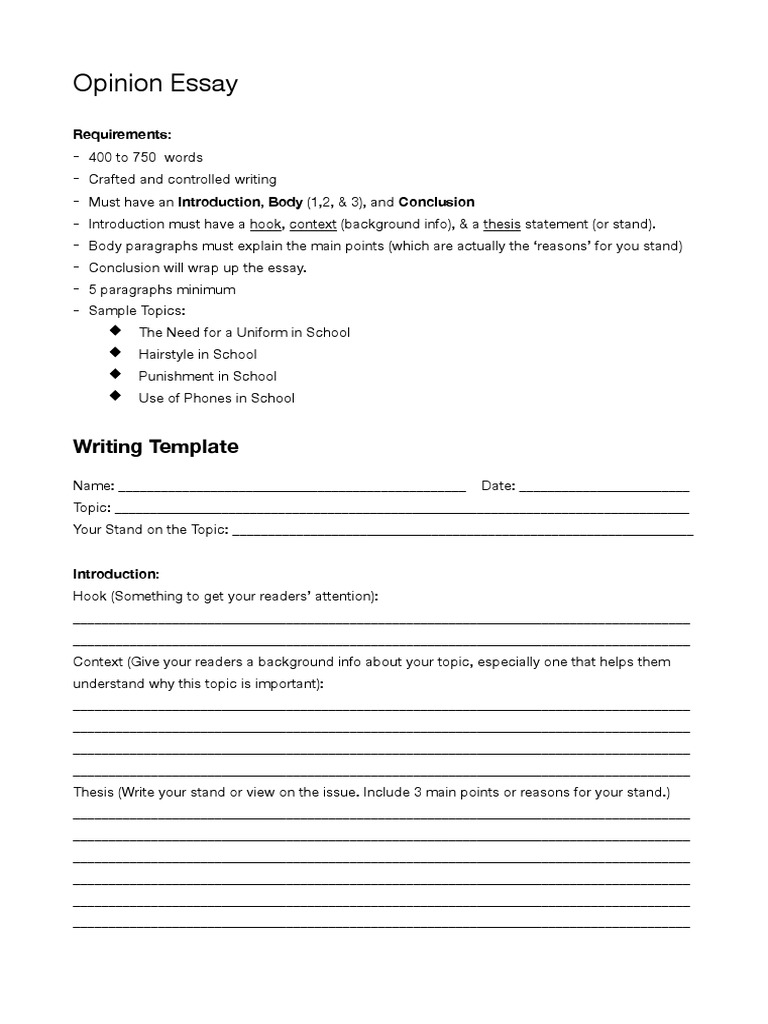 Opinion Essay Template | PDF