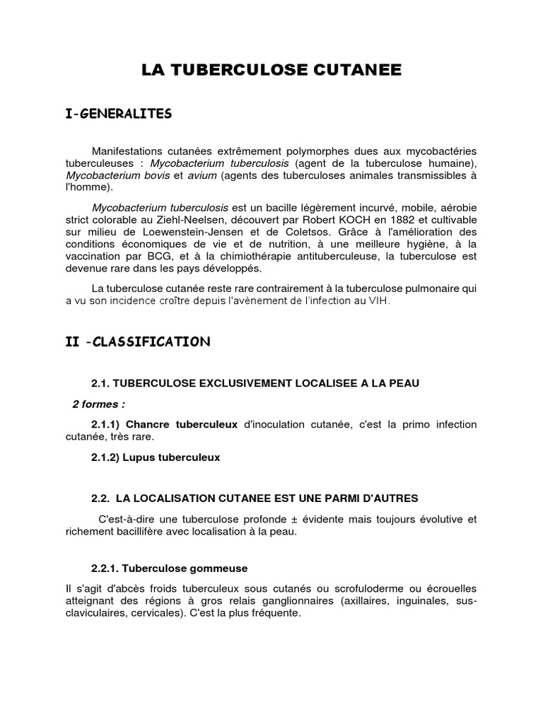 26-La Tuberculose Cutanee | PDF | Tuberculose | Bacille de Koch
