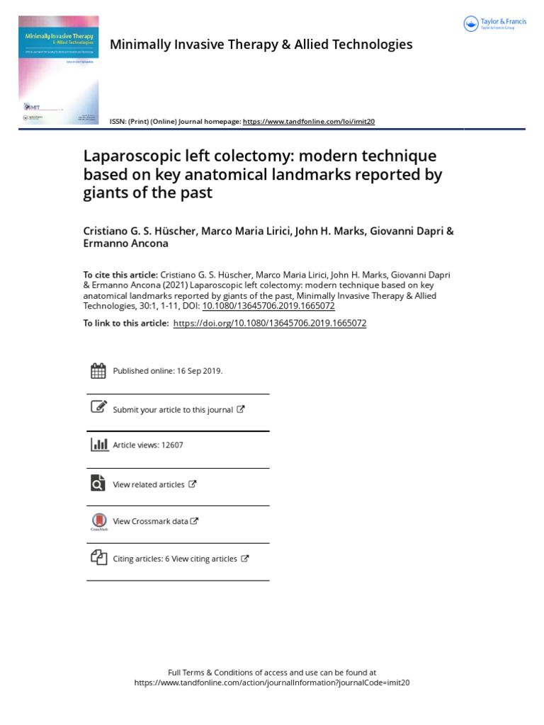 Laparoscopic Left Colectomy Modern Technique Based On Key Anatomical ...
