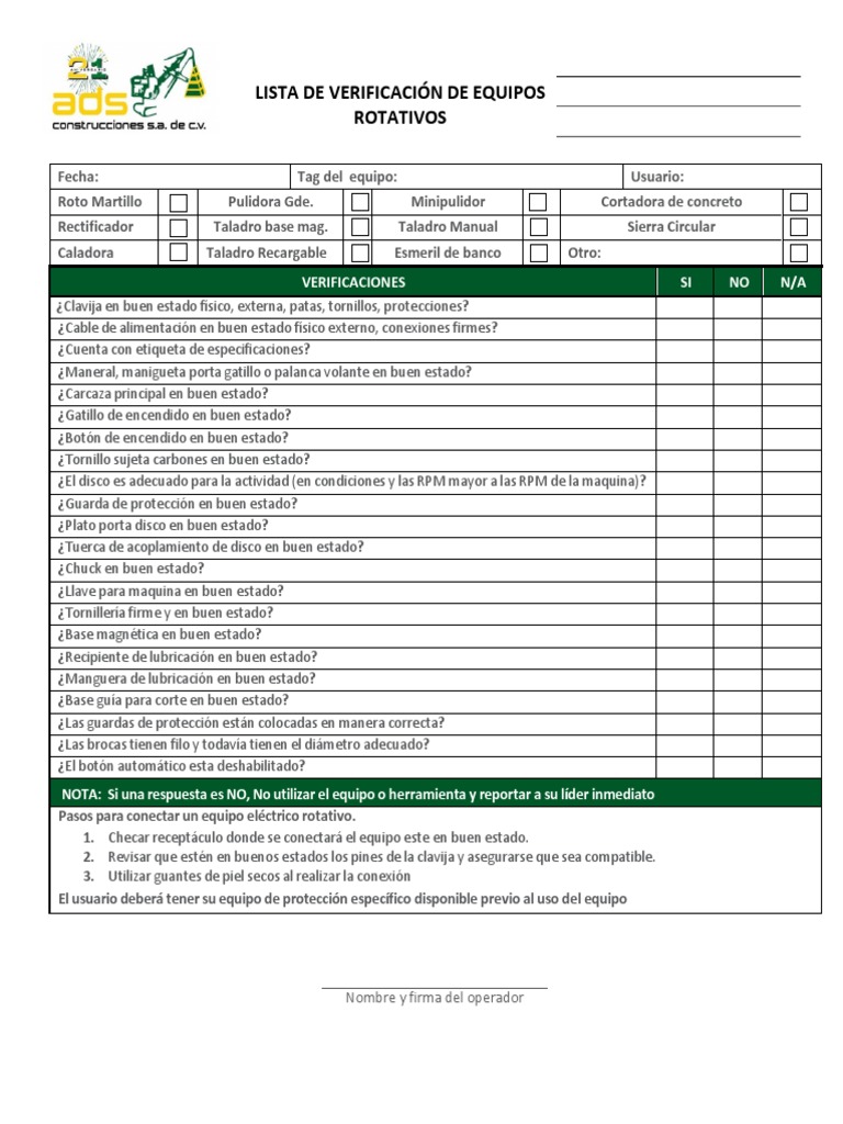 Checklist de Verificación de Equipos Rotativos | PDF