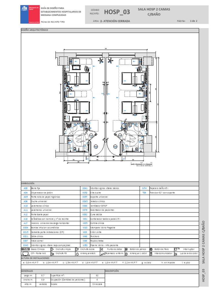 Hosp - 03 - Sala Hosp 2 Camas C Baño | PDF | Ventilación (Arquitectura) | Naturaleza