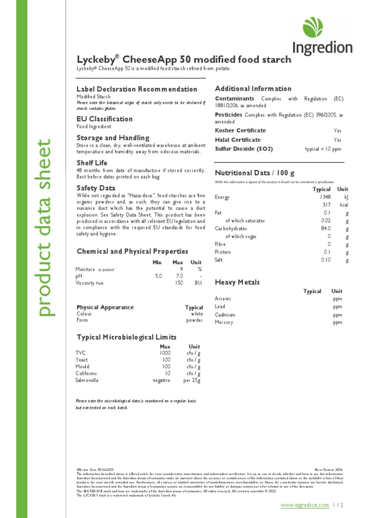 Lyckeby Cheeseapp 50 05090403 en | PDF | Starch | Food Industry