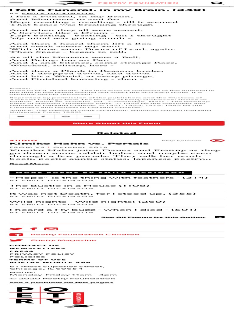 Dickinson's "I Felt a Funeral" Analysis | PDF | Emily Dickinson | Poetry