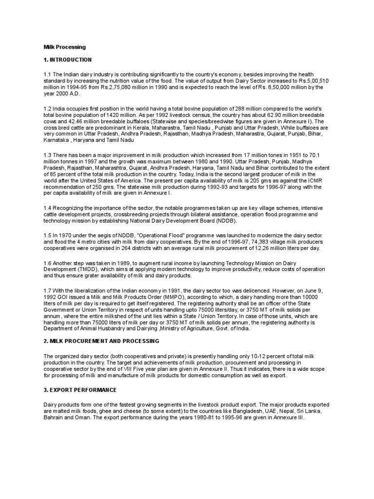Milk Processing | PDF | Dairy | Milk