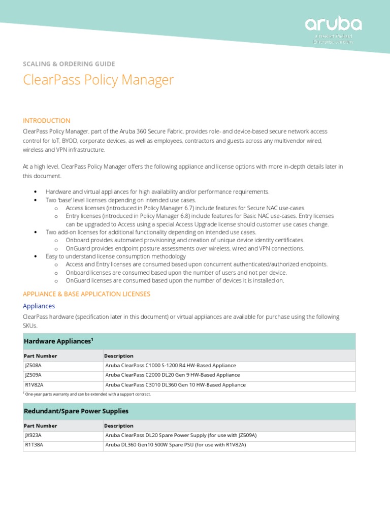 HPE - A00100074en - Us - ClearPass Policy Manager 6.9 Scaling and ...