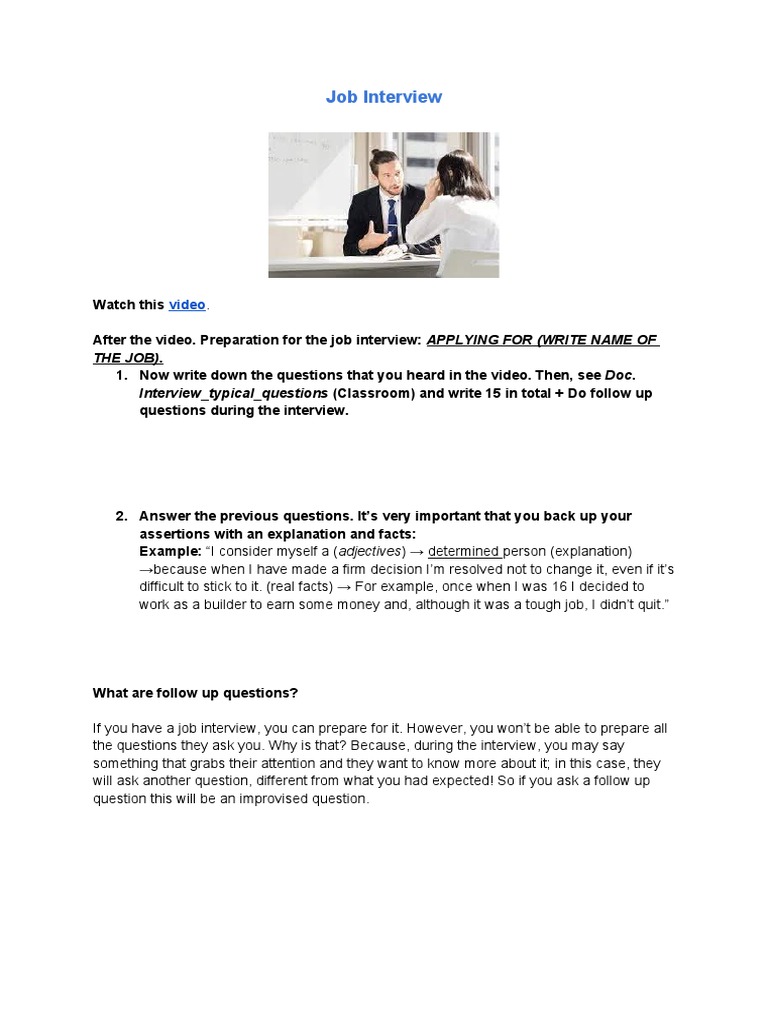 Job Interview - Classroom Task | PDF
