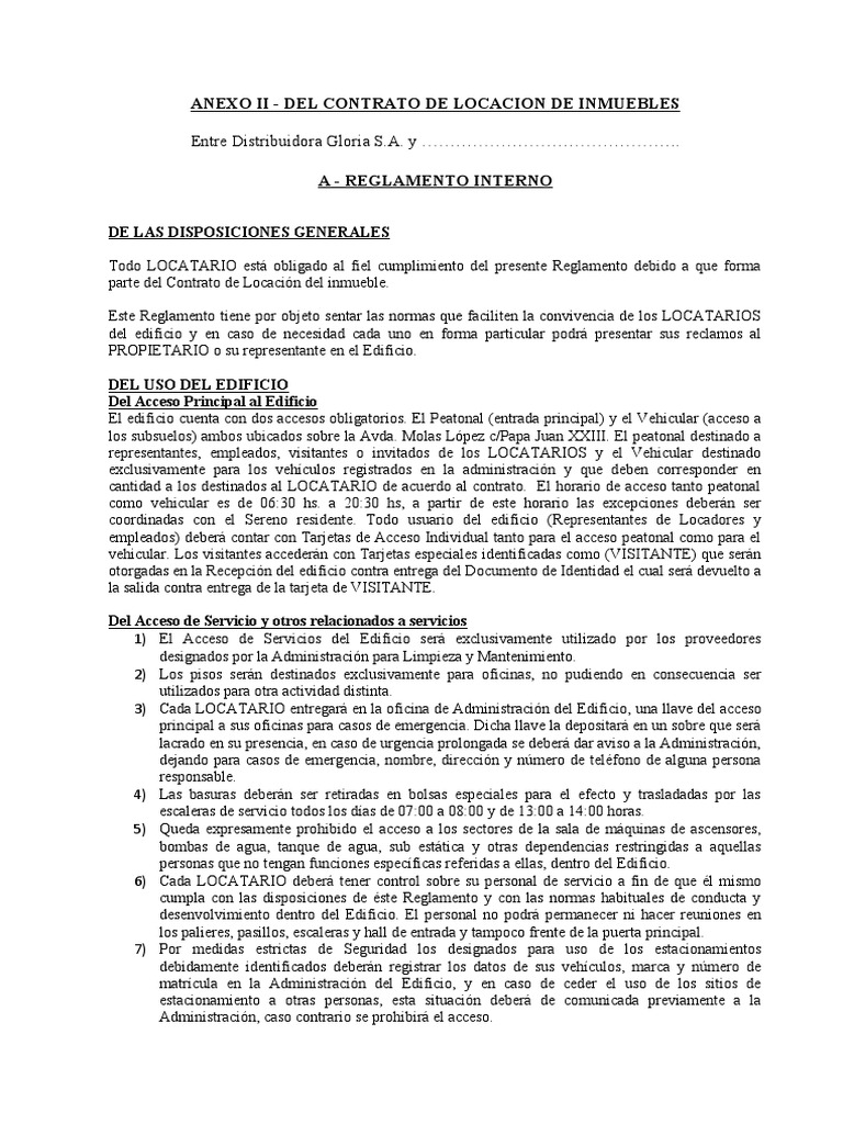ANEXO 2 - Reglamento Interno - Edificio Corporativo DG | PDF