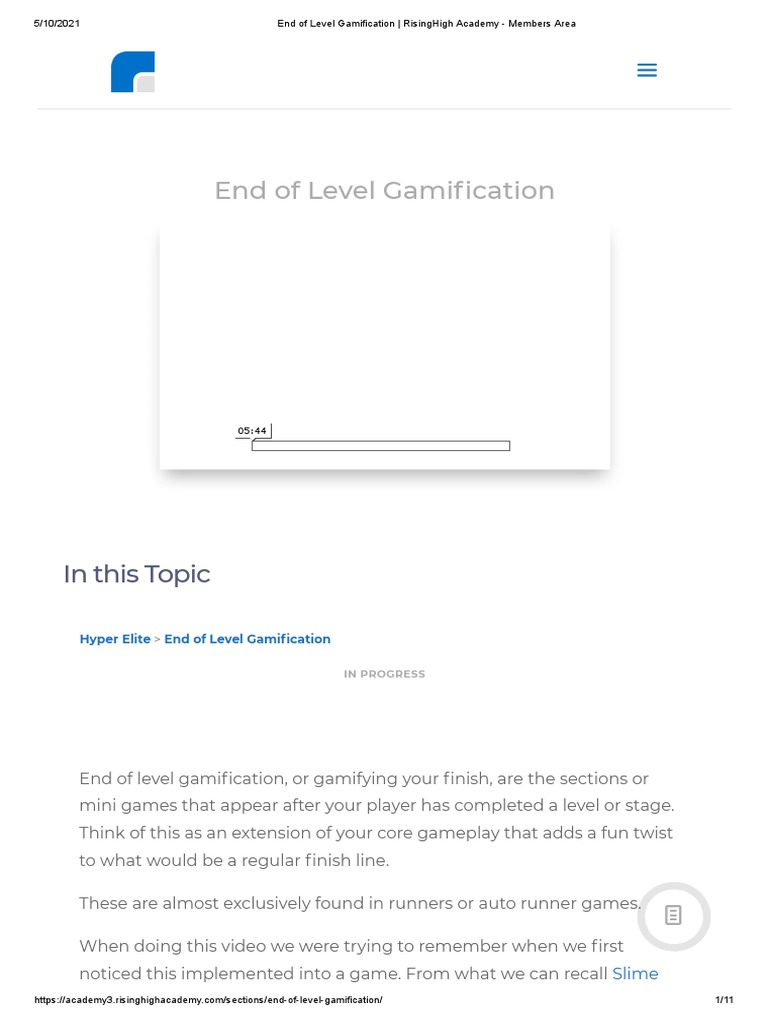 End of Level Gamification - RisingHigh Academy - Members Area | PDF | Gaming