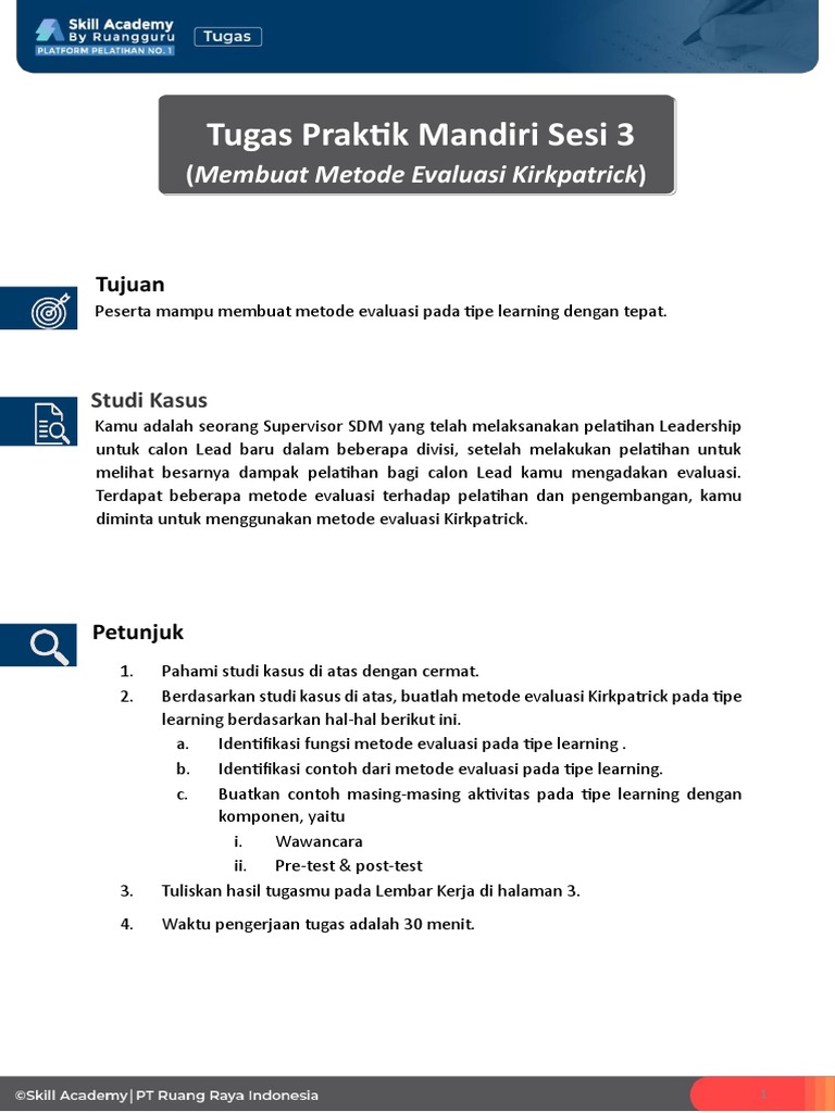 Tugas Praktik Mandiri Sesi 3: (Membuat Metode Evaluasi Kirkpatrick) | PDF