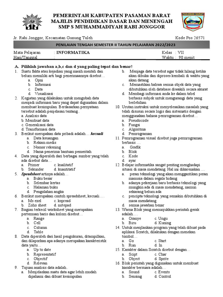 Soal Informatika Kelas VII SMP | PDF | Komputer