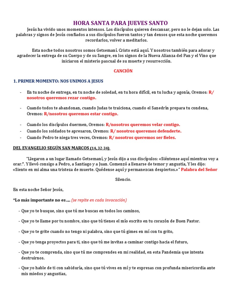 Hora Santa - Jueves Santo | PDF | Oración | Judas Iscariote