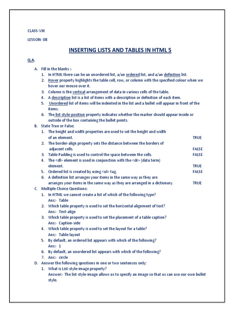 Computer Sciece Class Viii Ch 8 Qa Pdf Html Element Software 7861