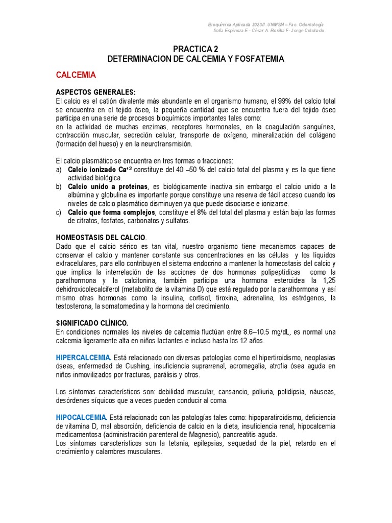 Calcemia y Fosfatemia | Descargar gratis PDF | Calcio | Homeostasis