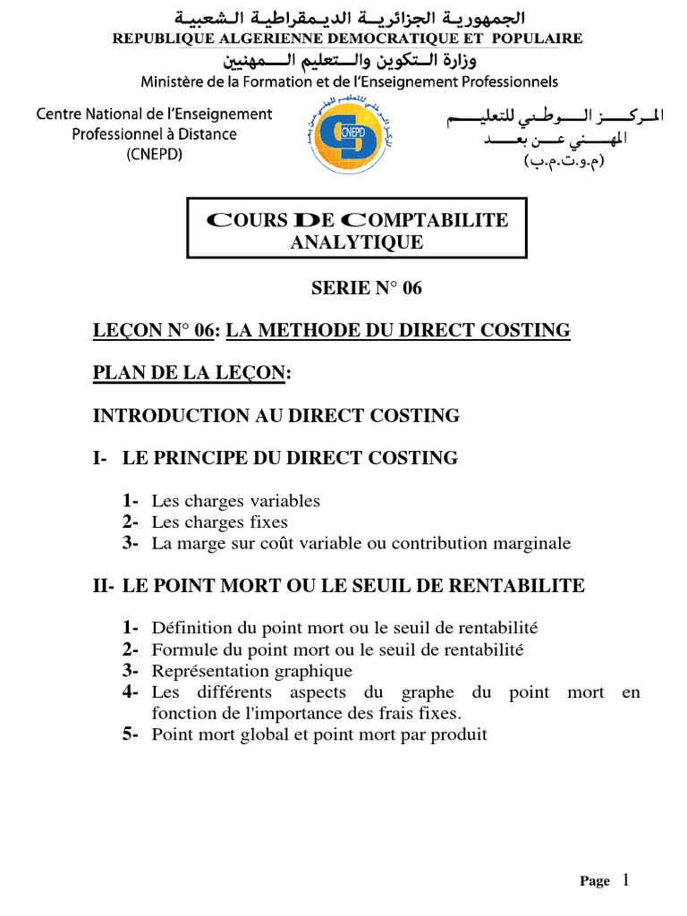 Point Mort et Direct Costing en Comptabilité | PDF | Business | Prix