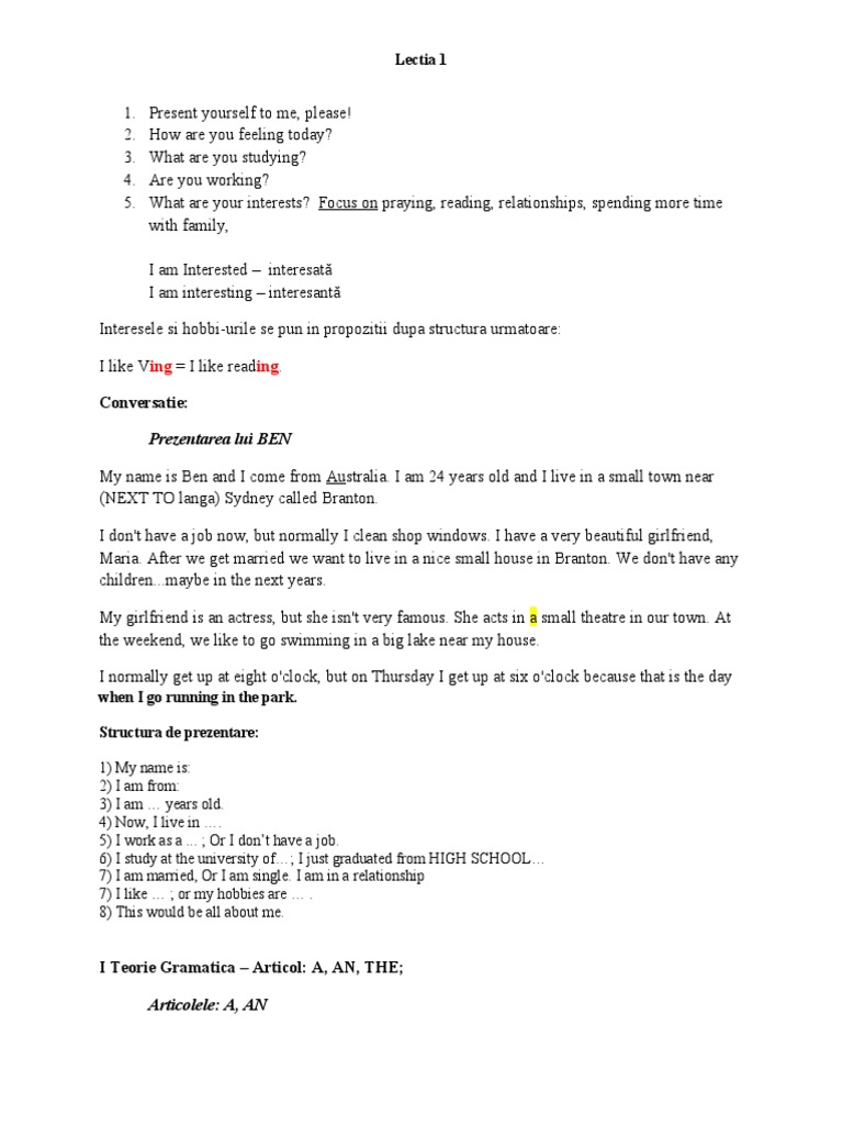 English Lesson 1: Basics & Grammar | PDF