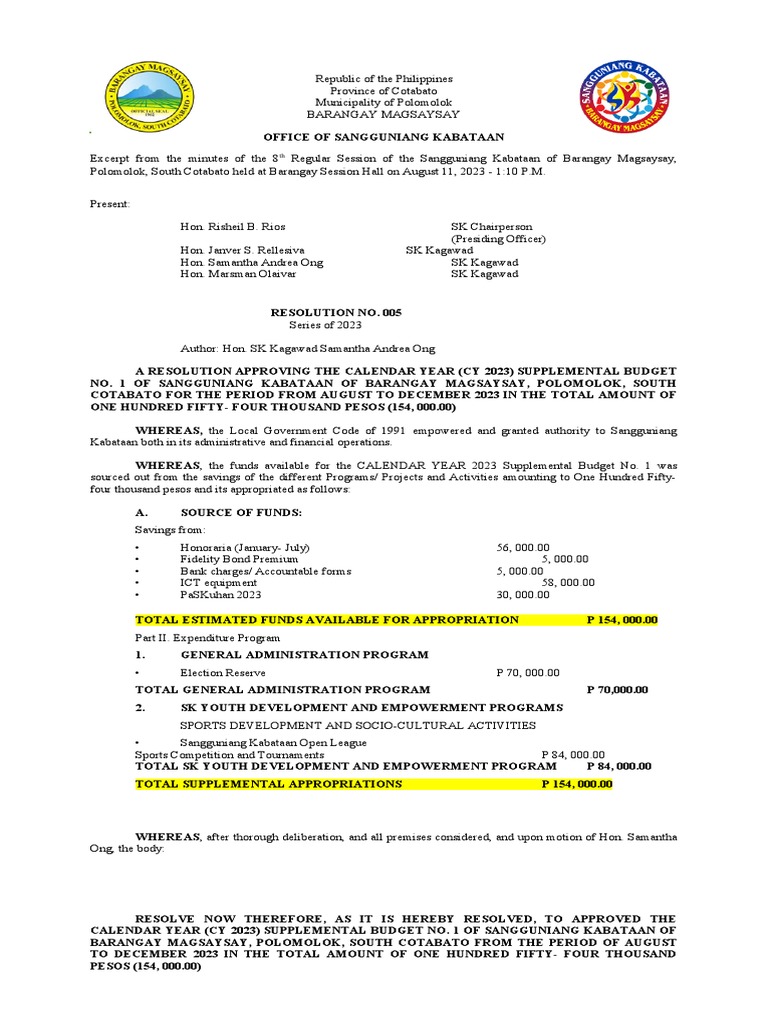 Supplemental Budget Reso 2023 | PDF | Government