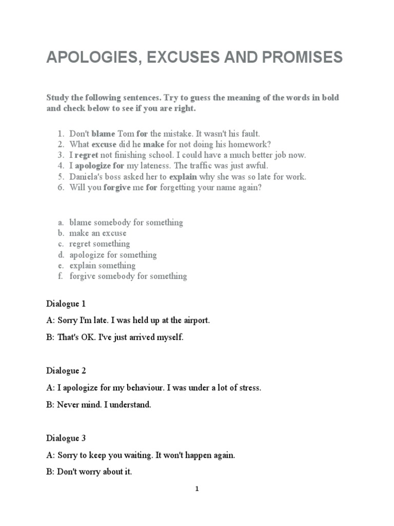 Apology Excuse Promise 2 | PDF