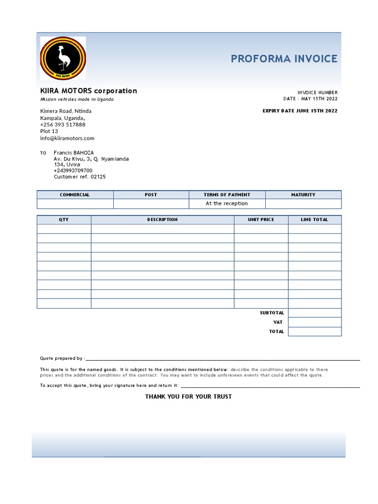 Invoice Uganda Car Company | PDF