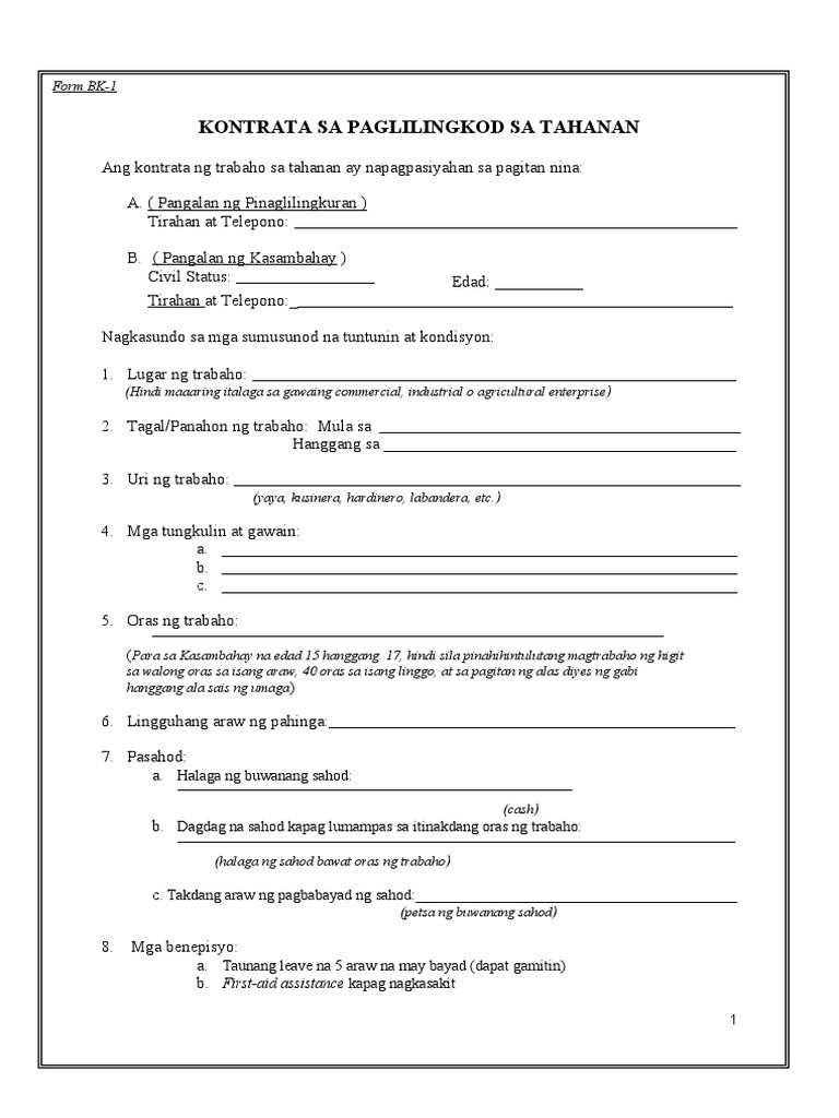 Sample Contract-Kasambahay | PDF