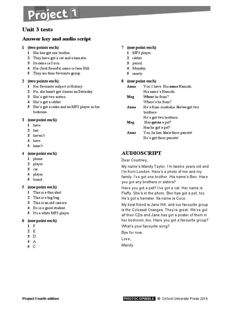 Unit 3 Answer Key and Audio Script | PDF | Language Arts & Discipline
