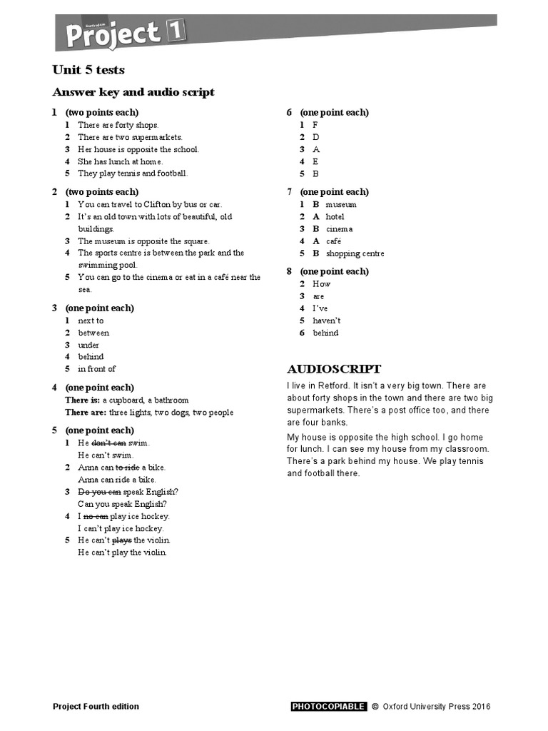 Unit 5 Answer Key and Audio Script | PDF