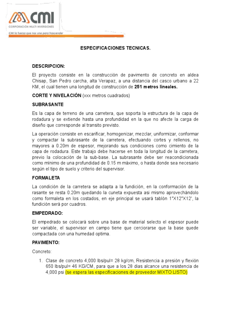 Especificaciones Tecnicas | PDF