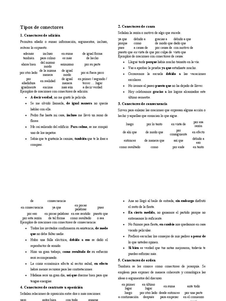 Conectores: Tipos y Ejemplos | PDF | Verdad | Oración