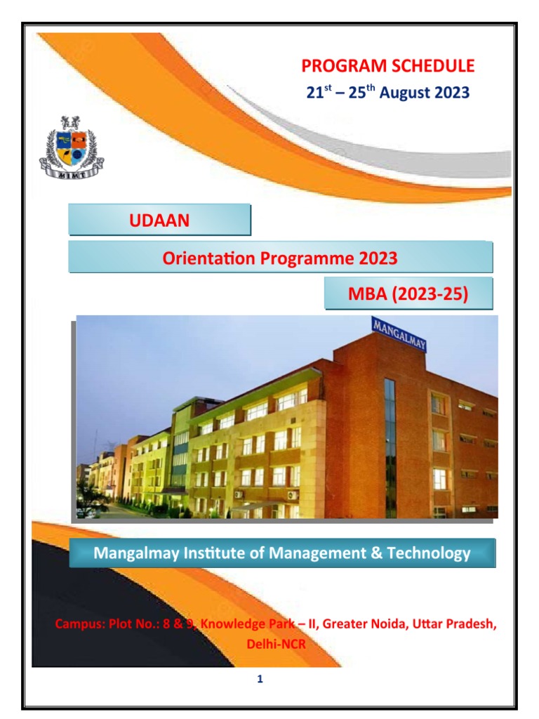 Draft - Schedule MBA Orientation 21-25 August 2023 | PDF