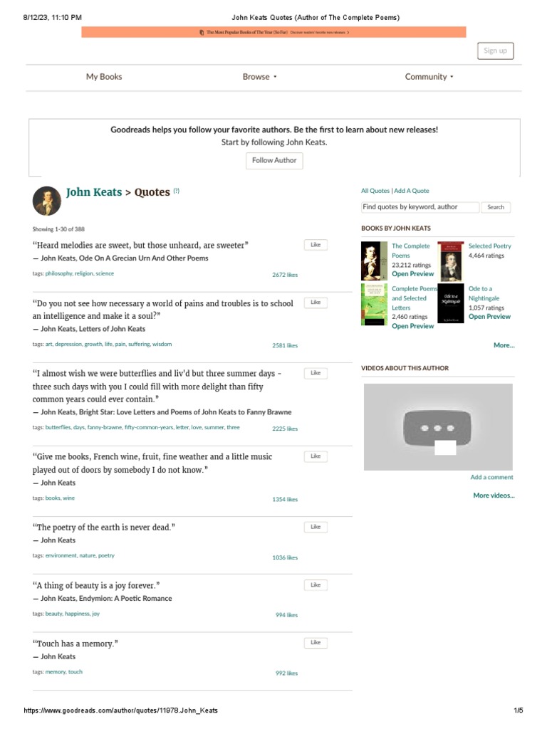 John Keats Quotes (Author of The Complete Poems) | PDF | John Keats