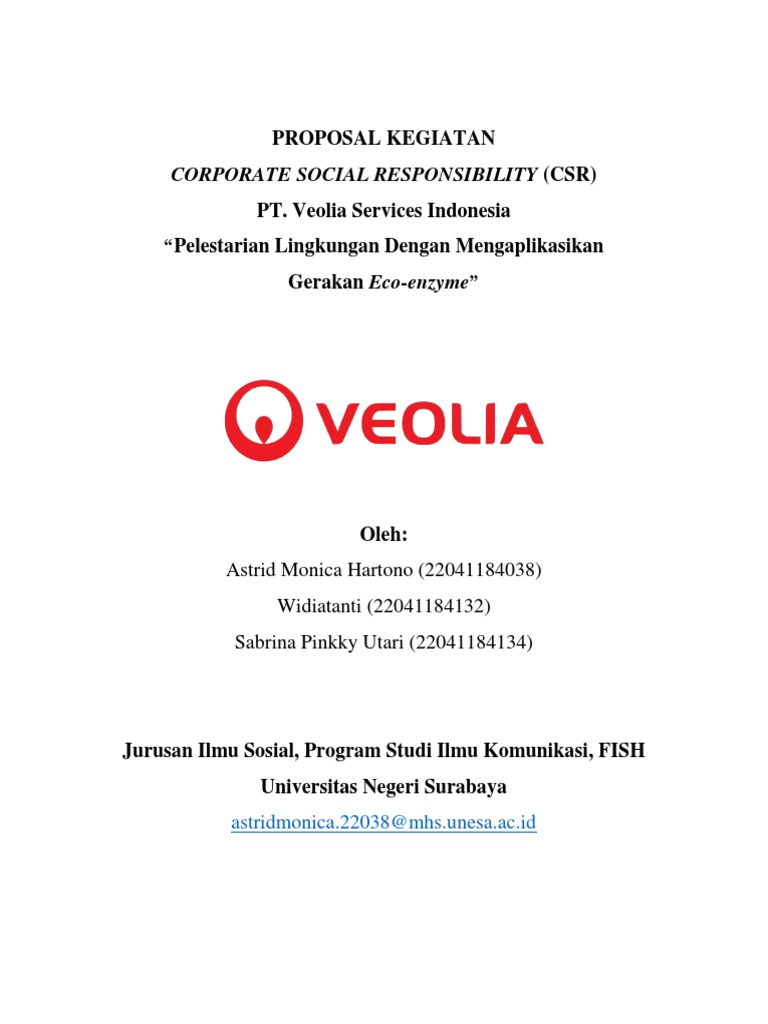PROPOSAL CSR VEOLIA - Astrid Monica, Widiatanti, Sabrina Pinkky Utari | PDF