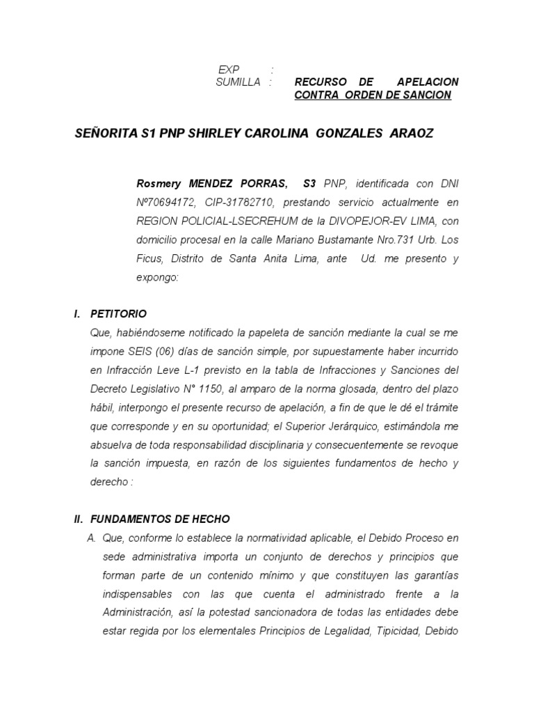 Apelacion de Sancion 2 | PDF | Disciplinas | Debido al proceso Apelacion de Sancion 2 | PDF | Disciplinas | Debido al proceso