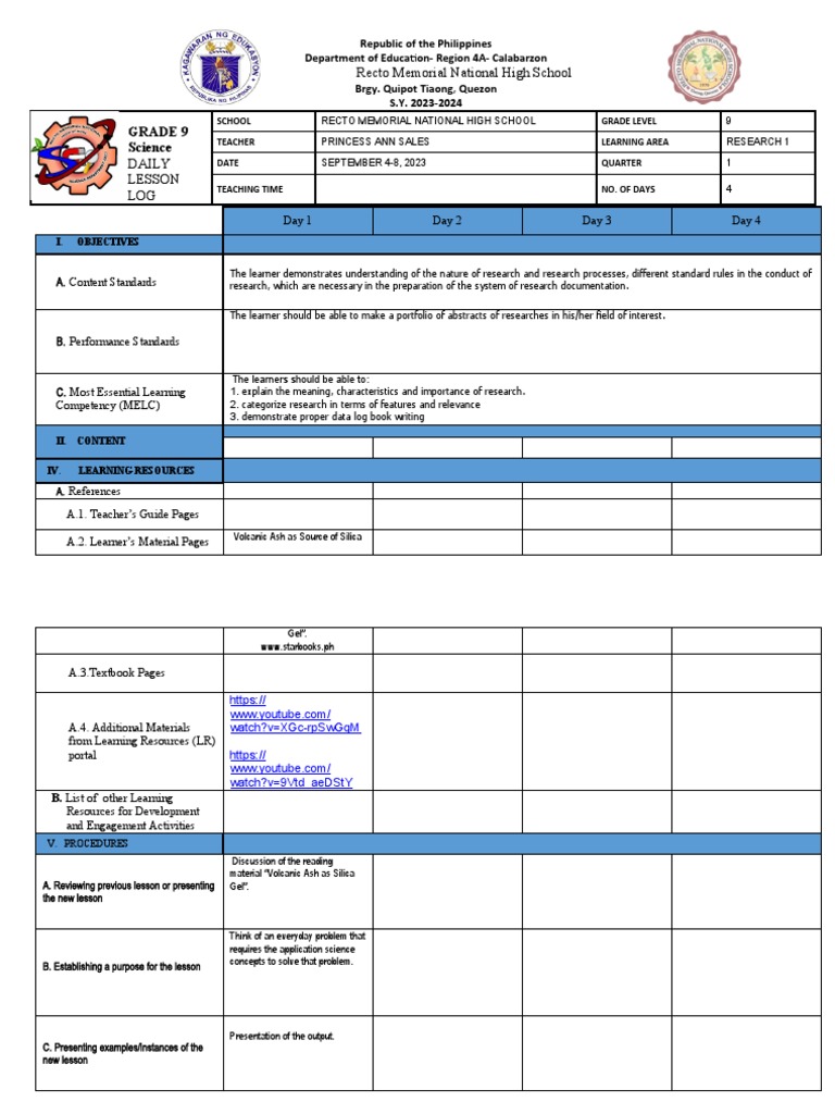 G9 - DLL Template Weekly Science | PDF | Learning | Teachers