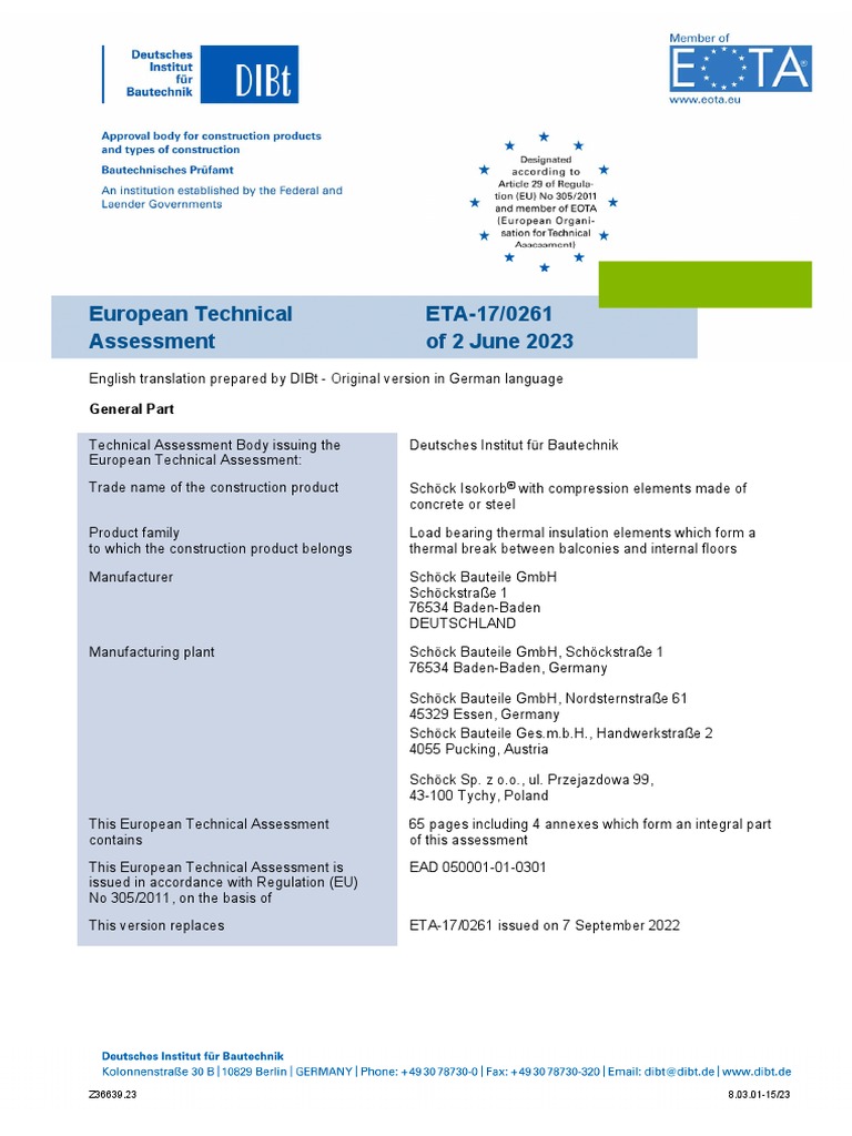 European Technical Assessment Schoeck Isokorb With Compression Elements ...