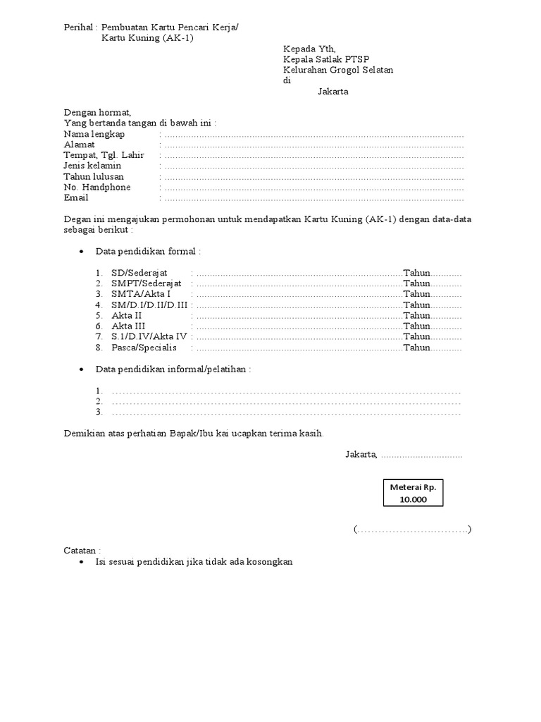 Surat Pernyataan Kartu Kuning | PDF