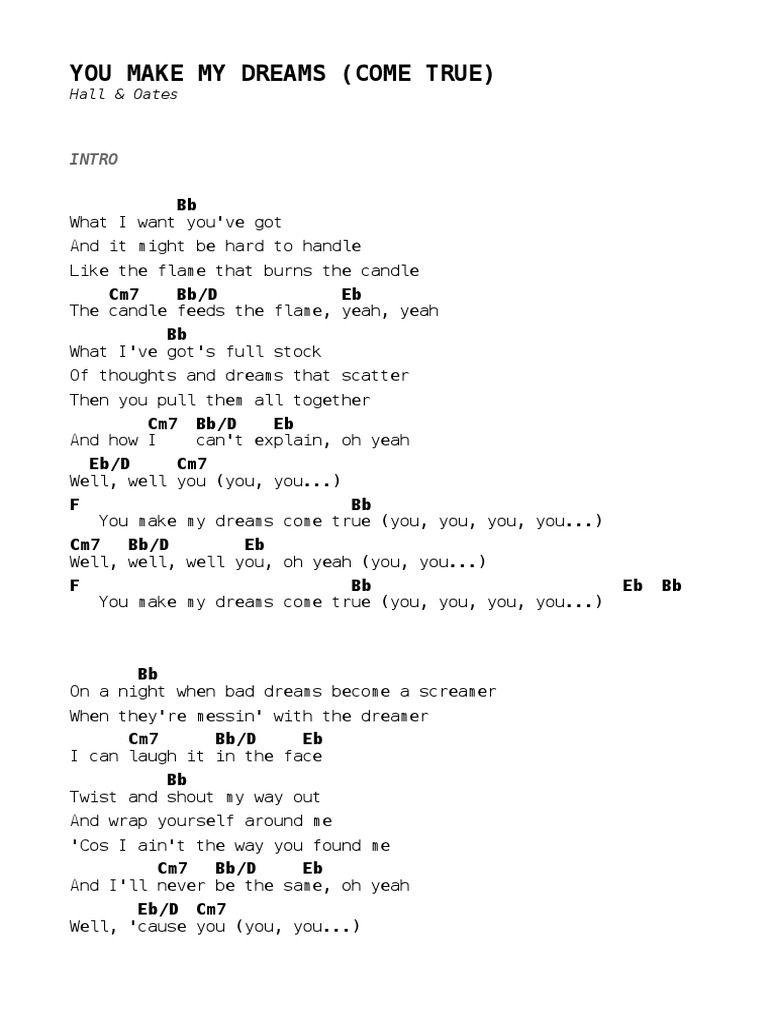 "You Make My Dreams" Lyrics & Chords | PDF | Language Arts & Discipline ...