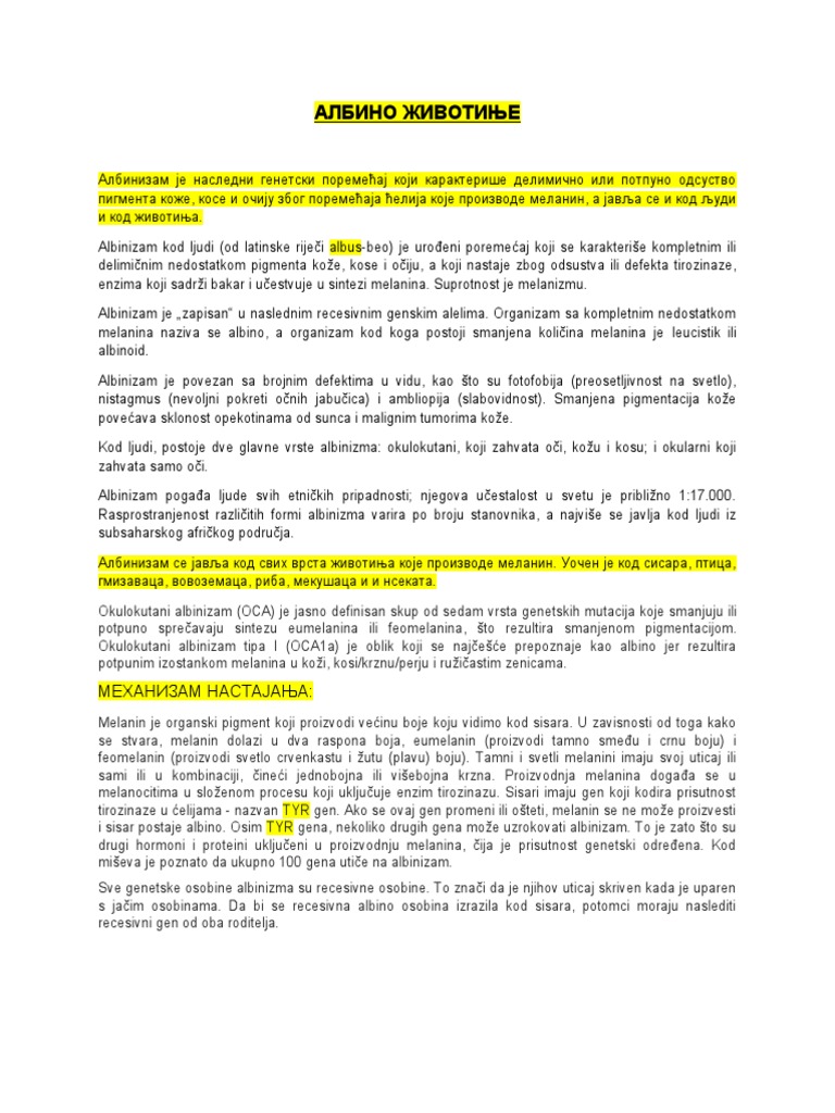 Albinizam Kod Zivotinja | PDF
