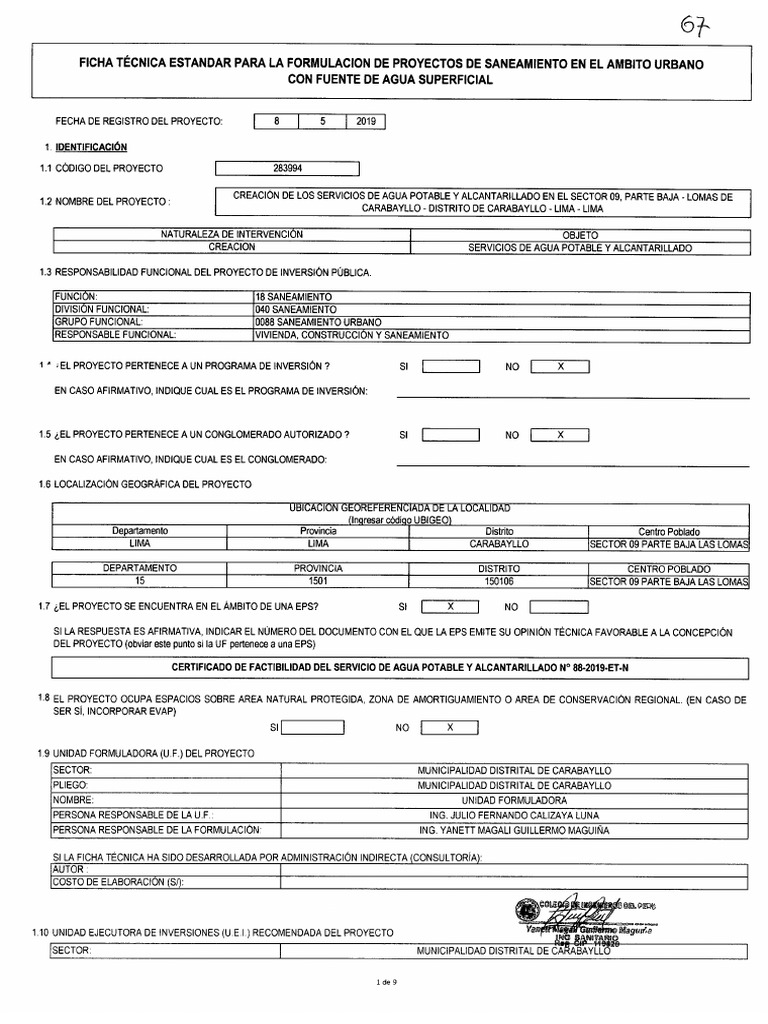 Ficha Tecnica Proyec 2380914 - 15 Hojas | PDF