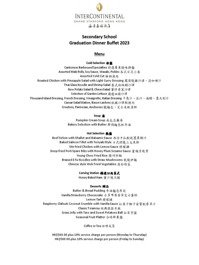 Graduation Dinner Buffet Menu 2023 | PDF | Sauce | Food And Drink