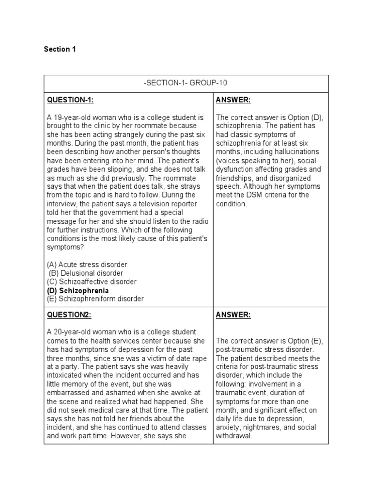 Psych Questions 1 | Download Free PDF | Mental Disorder | Schizophrenia