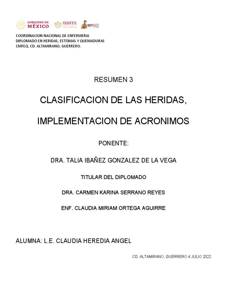 Diplomado Heridas Resumen 3 | PDF | Herida | Evaluación