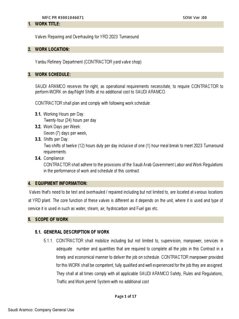 Signed SOW Ver 01 April 13 2023 | PDF | Valve | Quality Assurance