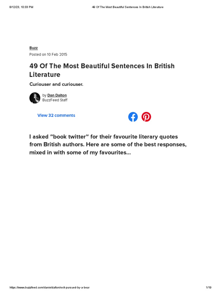 49 of The Most Beautiful Sentences in British Literature | PDF ...