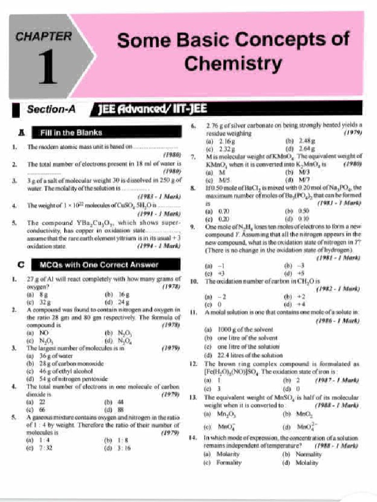 Ch-1 Basic Concepts of Chemistry PYQ | PDF
