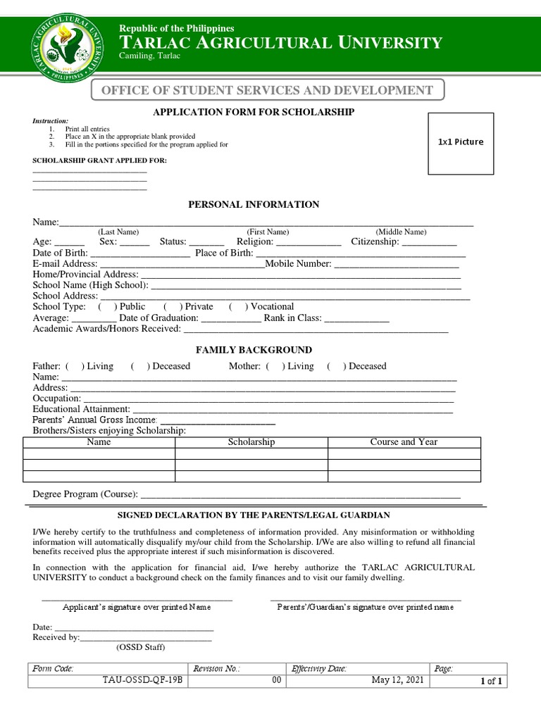 TAU OSSD QF 19B Application Form - Scholarship - Generic | PDF | Social ...