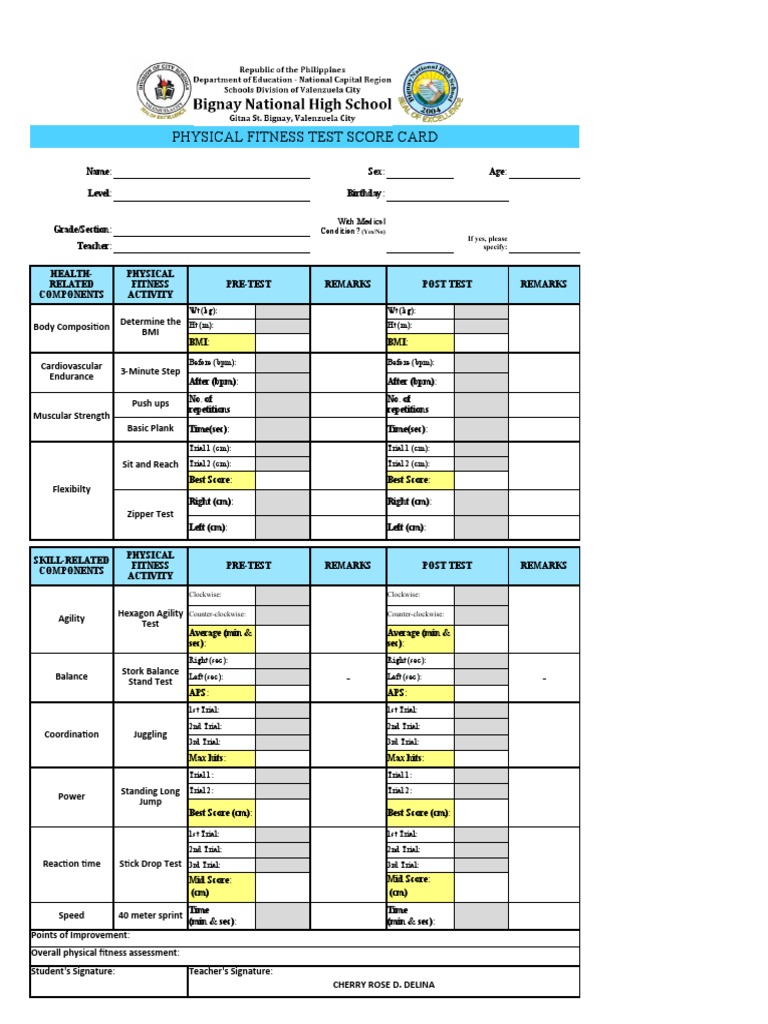 PFT Card Template 1 | PDF | Physical Fitness | Body Shape