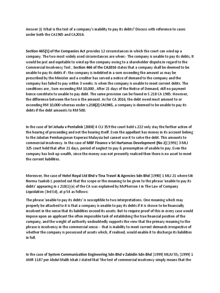 Answer Insolvency Tutorial 8 q3 | PDF