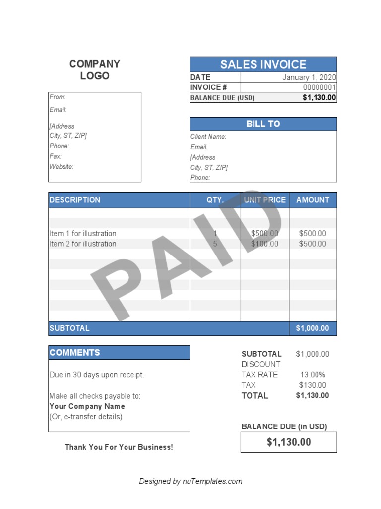 PayPal Invoice Template Example | PDF