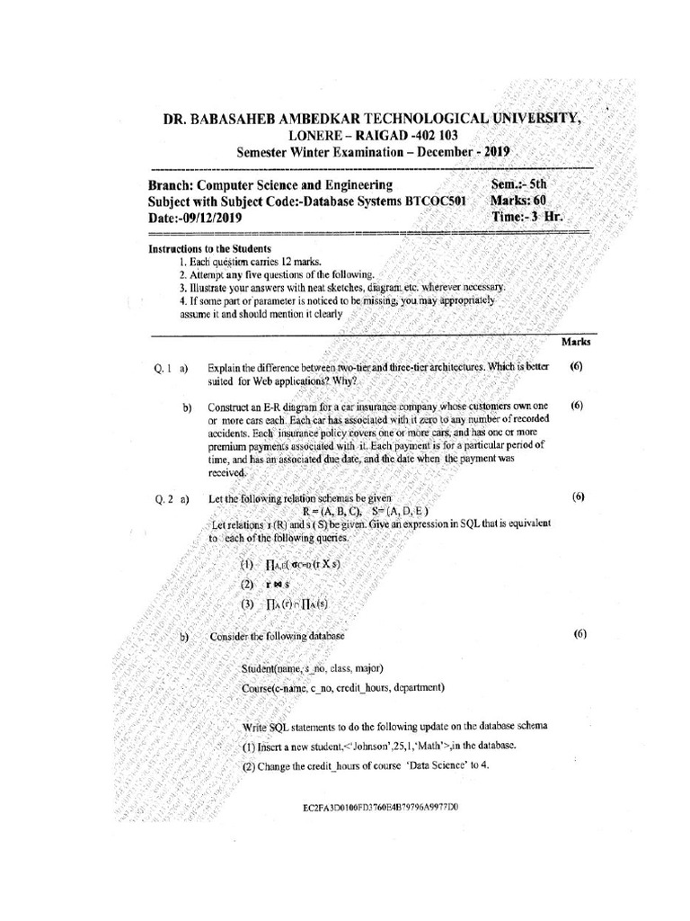 2019 Question Papers 5th Sem CSD | PDF
